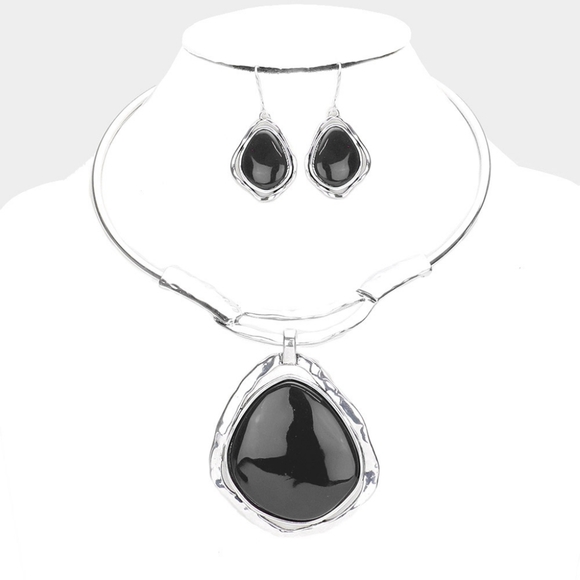 iFashionBox | Jewelry | Jet Black Silver Abstract Round Pendant ...